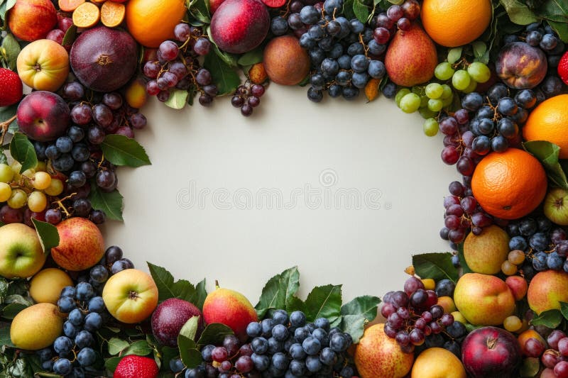 Fresh Fruit Border Framing Empty Space on White Background. Copy Space ...