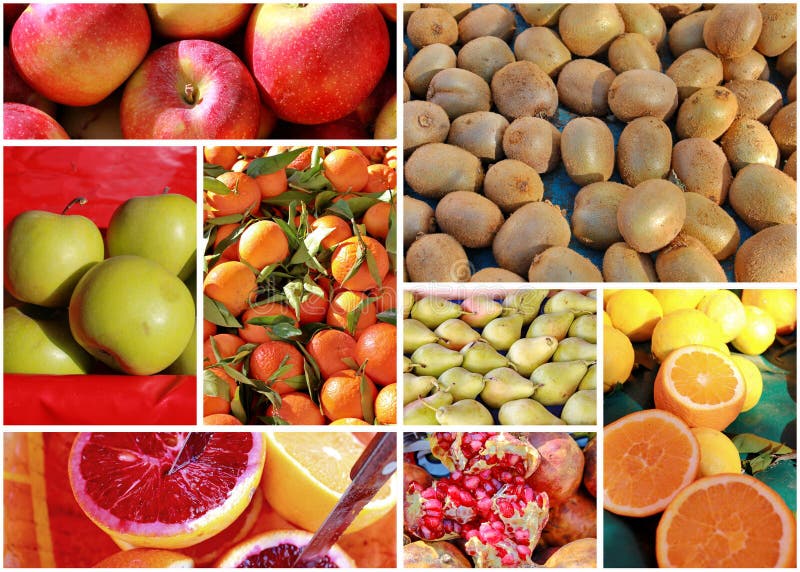 Fresh fruit collage stock photo. Image of orange, tasty - 19190806