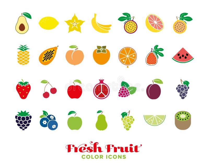 Fresh Fruit Color Icon Collection Stock Vector - Illustration of lime ...