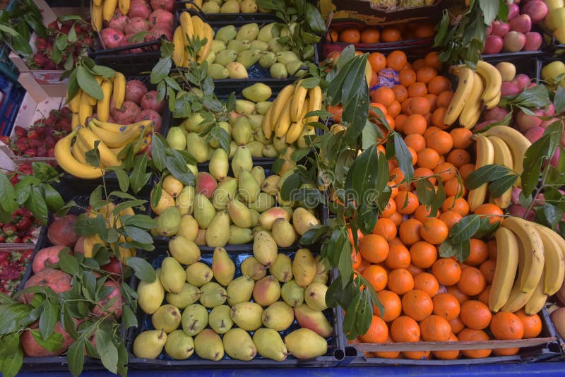Fresh fruit on the counter stock photo. Image of multicolored - 187084230