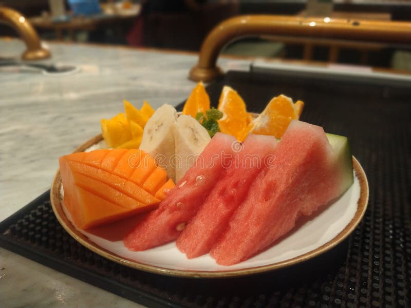 Fresh Fruit Cutting on the Plate Stock Photo - Image of fresh, helaty ...