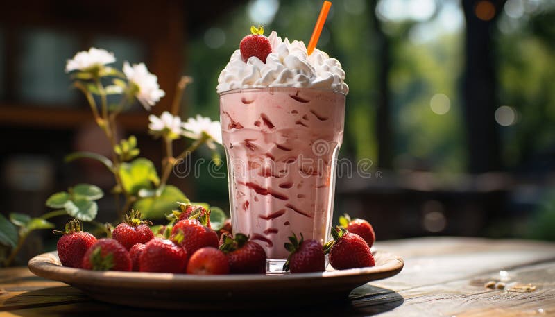 Fresh Fruit Dessert on Wooden Table, Summer Refreshment in Nature ...