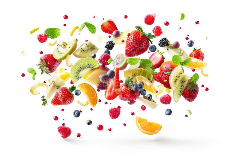 Fresh Fruit Falls through the Air, a Chaotic and Colorful Scene Stock ...