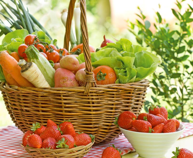 Fresh Fruit I Vegetables in Wicker Basket Stock Photo - Image of ...