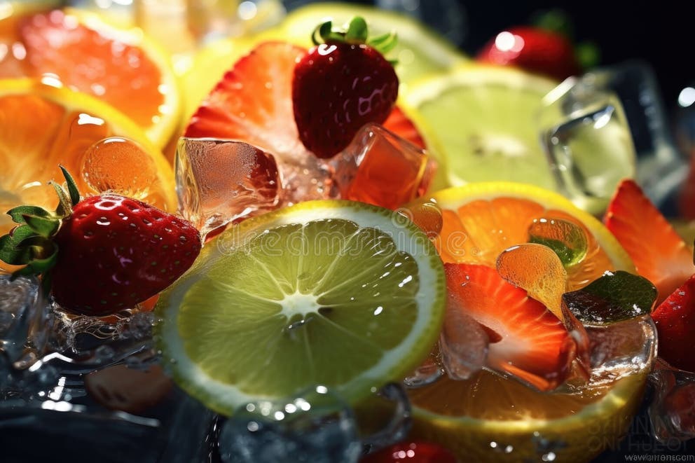 Fresh Fruit on Ice, Perfect for a Snack or Decoration Stock Photo ...