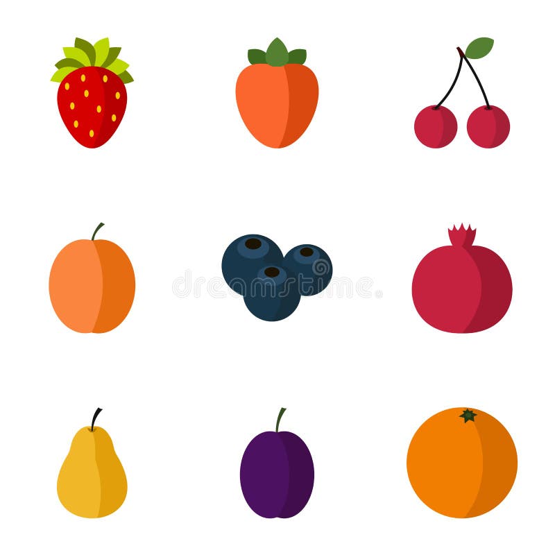 Fresh Fruit Icons Set, Flat Style Stock Vector - Illustration of pear ...
