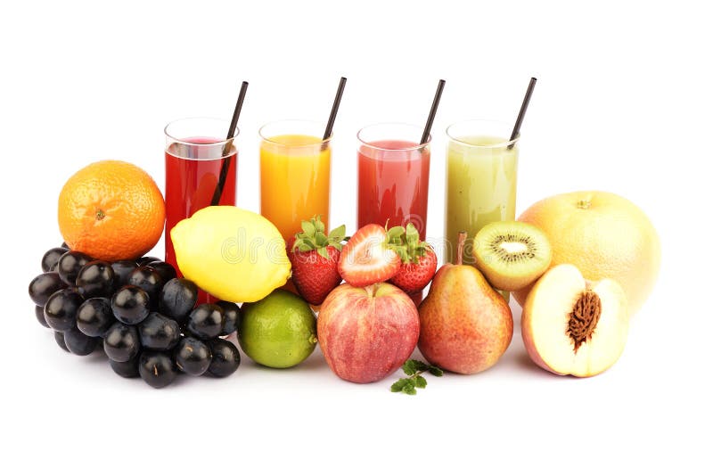 Fresh Fruit Juices Isolated on White Stock Image - Image of natural ...
