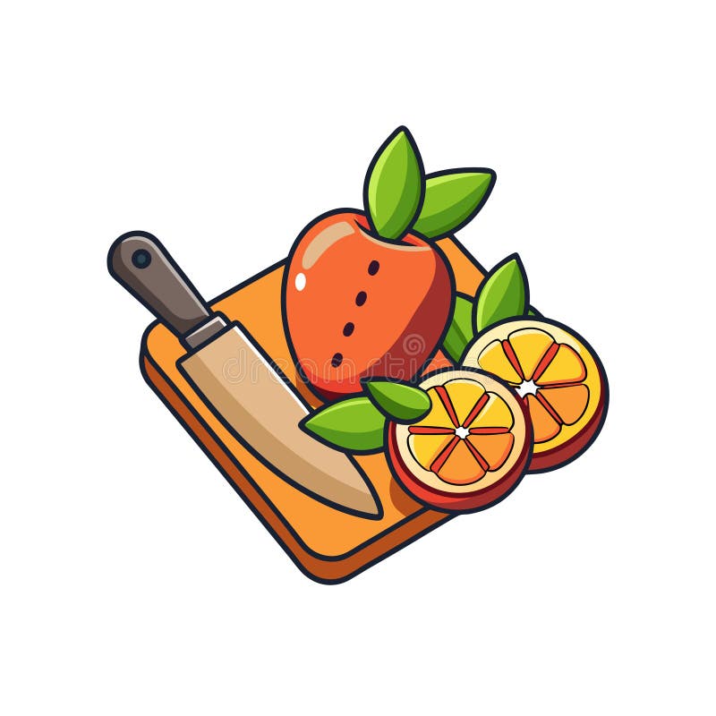 Fresh Fruit and Knife on a Cutting Board Stock Image - Illustration of ...