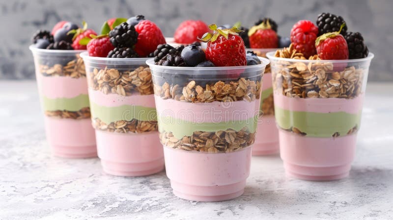 Fresh Fruit Parfait Cups with Layers of Yogurt, Granola, and Berries ...