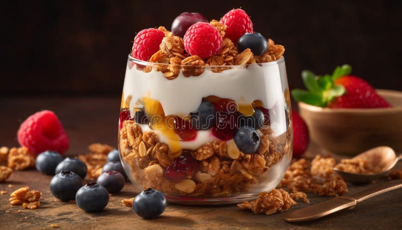 Fresh Fruit Parfait with Granola and Yogurt Generated by AI Stock ...
