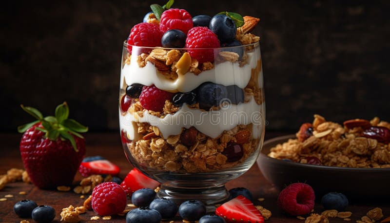 Fresh Fruit Parfait with Granola and Yogurt Generated by AI Stock ...