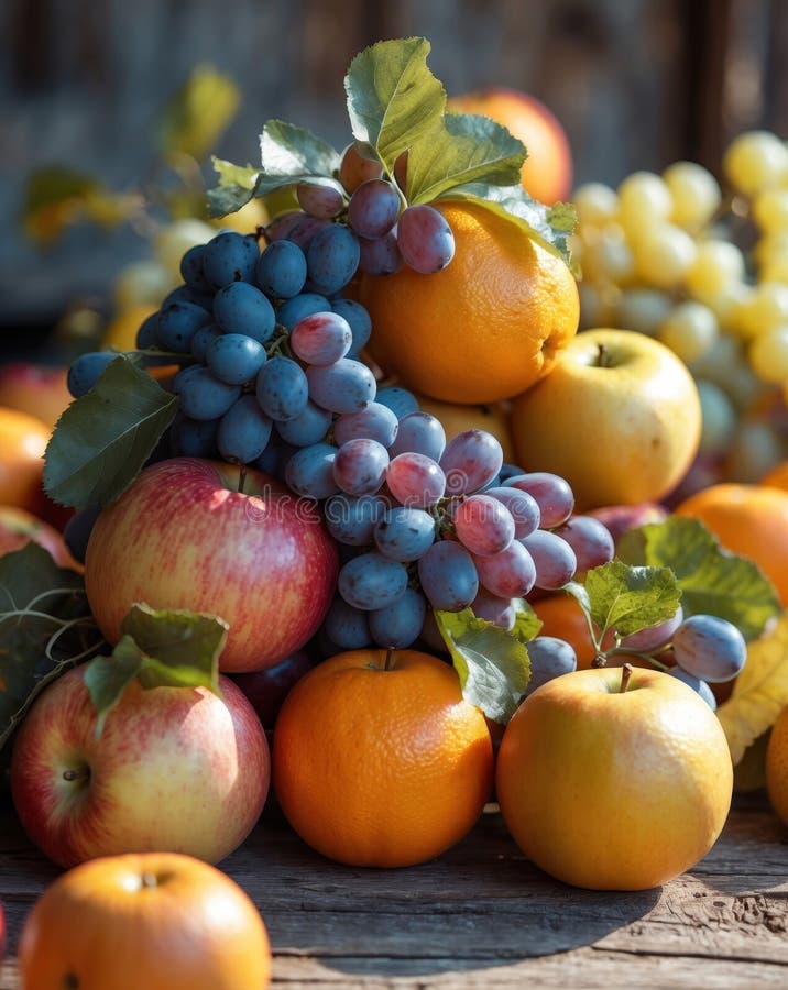 Fresh Fruit Pile on Wooden Surface with Natural Lighting. Stock Photo ...