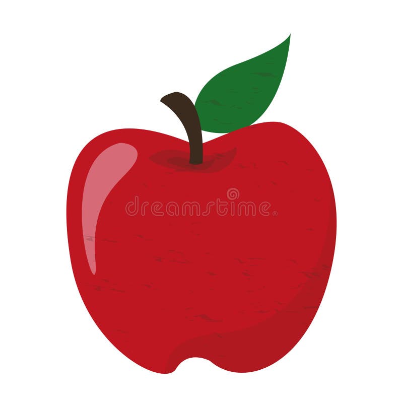 Fresh Fruit Red Apple with Green Leaf Cartoon Illustration Stock Vector ...