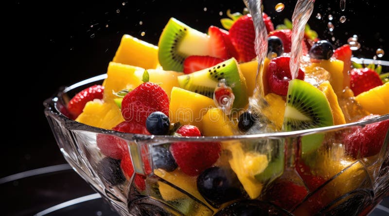 Fresh Fruit Salad in a Crystal Bowl. Generative AI Stock Illustration ...