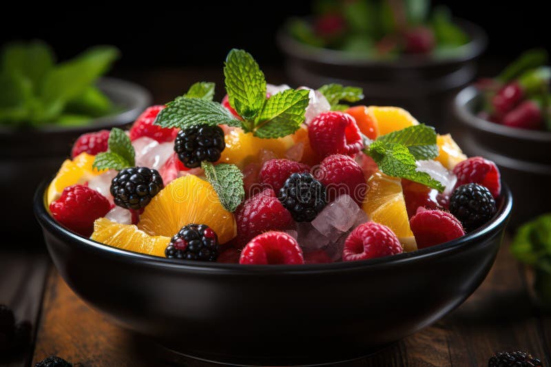Fresh Fruit Salad with Mint Leaves AI Generated Stock Illustration ...
