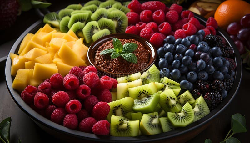 Fresh Fruit Salad Raspberry, Kiwi, Grape, Strawberry, Blueberry, Melon ...