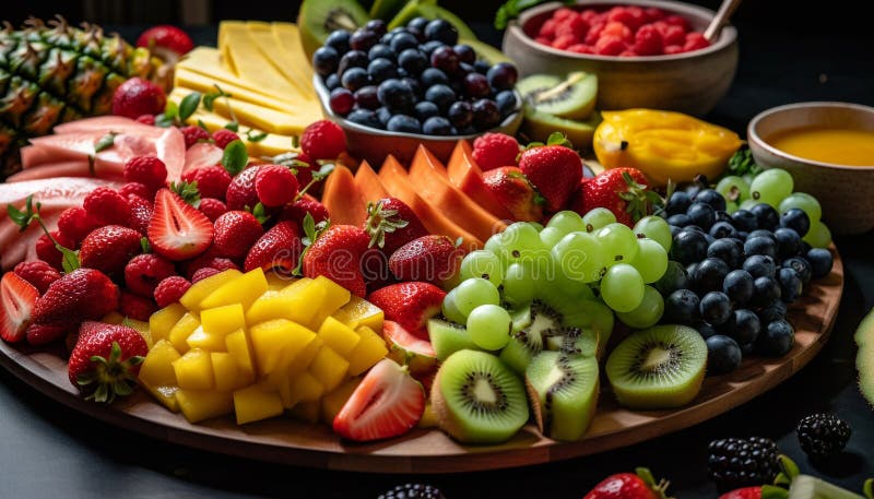 Fresh Fruit Salad Strawberry, Grape, Blueberry, Raspberry, Melon, Kiwi ...