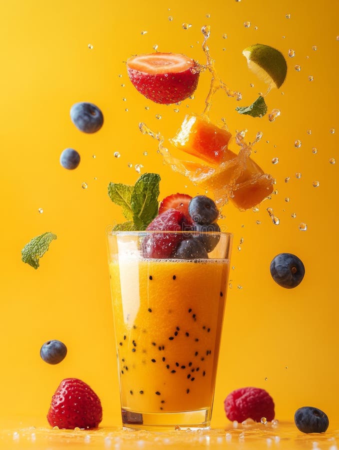 Fresh Fruit Smoothie with Flying Fruit, Healthy Drink Concept ...