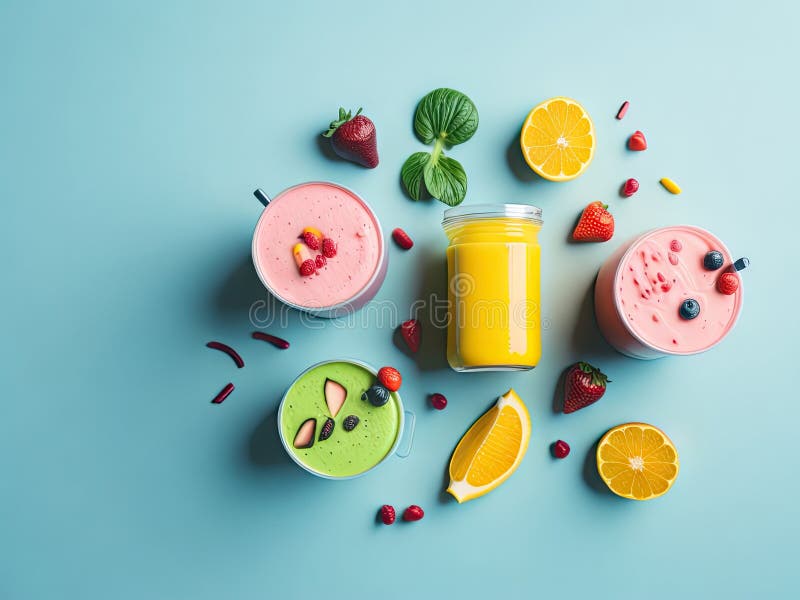 Fresh Fruit Smoothies Top View Minimal. Ai Generative Stock ...