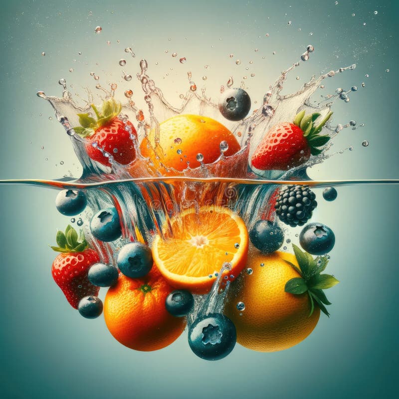 Fresh fruit with splash stock illustration. Illustration of dynamic ...