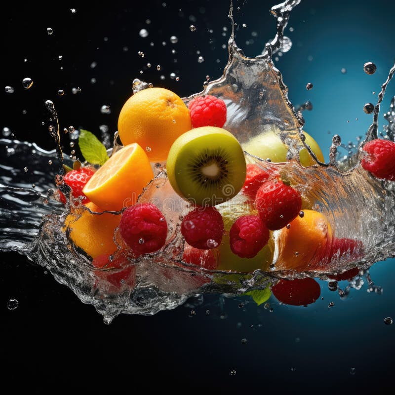 Fresh Fruit Splashing into Clear Water, Fresh Fruits into Clear Water ...