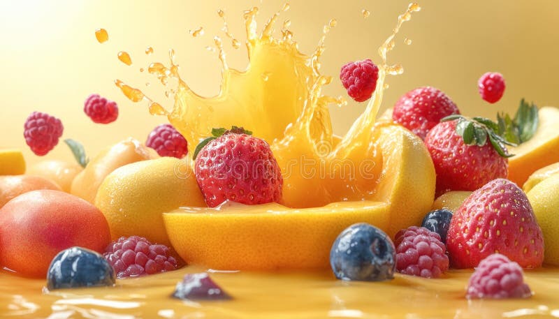 Fresh Fruit Splashing into a Healthy Smoothie Stock Image - Image of ...