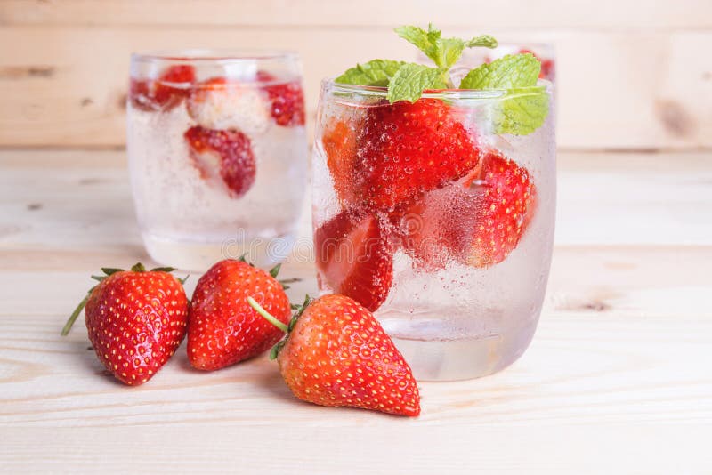 Fresh Fruit Strawberry with Ice in Glass Stock Photo - Image of ...