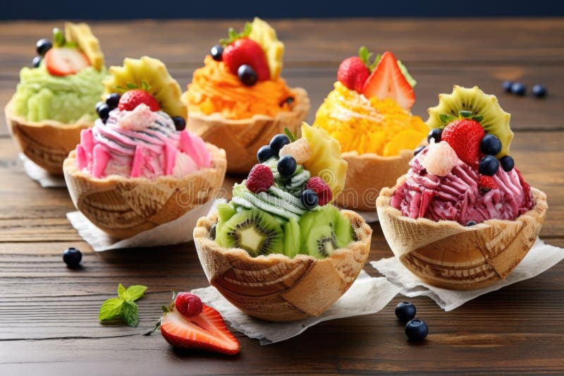 Fresh Fruit Toppings on Ice Cream Bowls Stock Illustration ...