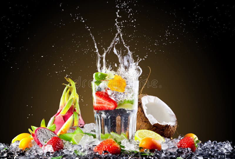 Fresh Fruit Transparent Water Splash Realistic Beautiful Blue Clean ...