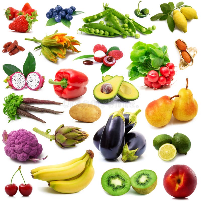 Fruit and Vegetables Collage on White Background Stock Photo - Image of ...