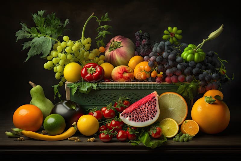 Fresh Fruit and Veggie Assortment Stock Illustration - Illustration of ...