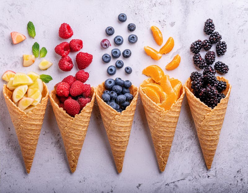 Fresh Fruit in Waffle Cones Stock Illustration - Illustration of ...