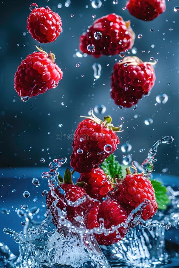 Fresh Fruit in Water Splash, Berry in Motion, Falling Fruit in Water ...