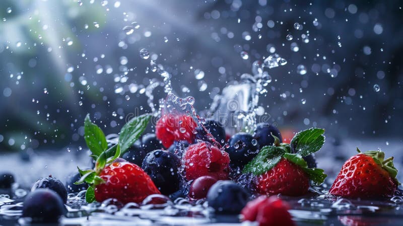 Fresh Fruit in Water Splash, Berry in Motion, Falling Fruit in Water ...