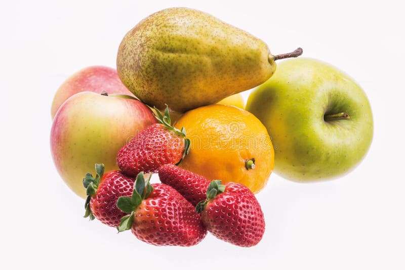 Fresh Fruit on a White Background Stock Photo - Image of citrus, pear ...