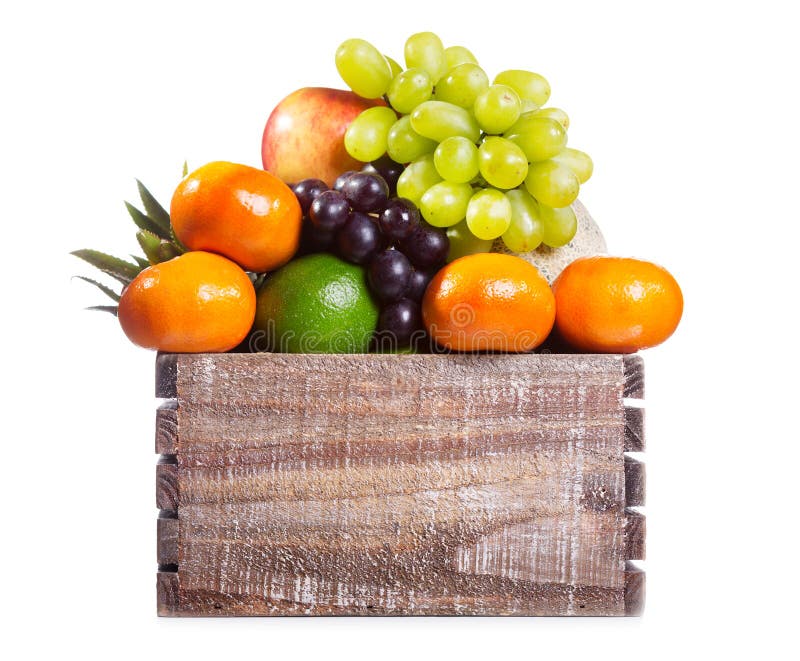 Fruit Stored in Wooden Crates on White Background Stock Image - Image ...