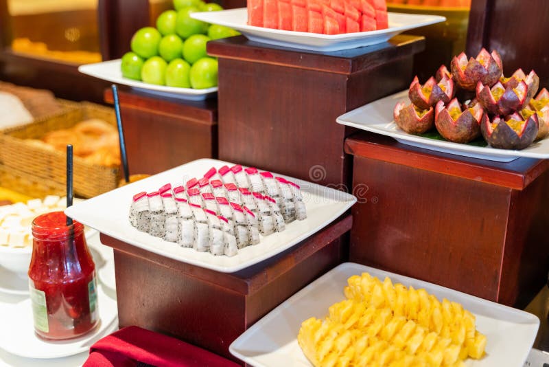 Fresh Fruits on Buffet Table in Restaurant Stock Image - Image of food ...