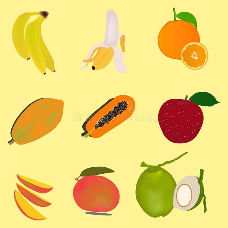 Fresh Fruits Bundle Stock Vector Illustrations Stock Vector ...