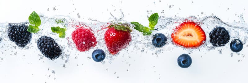Fruits Splashing into the Clear Water. Fresh Fruits Concept Stock ...