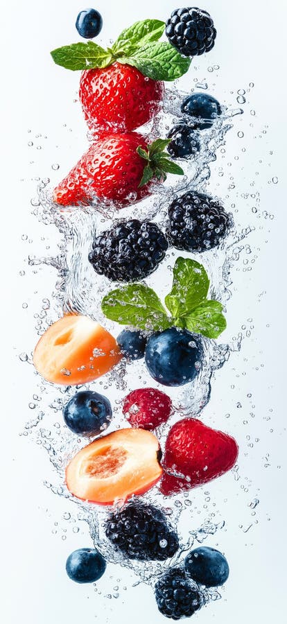 Fruits Splashing into the Clear Water. Fresh Fruits Concept Stock ...