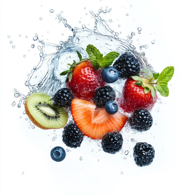 Fruits Splashing into the Clear Water. Fresh Fruits Concept Stock ...
