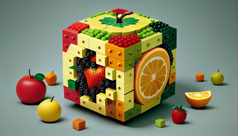 Fresh Fruits in Cube Geometric Form ,generative AI Stock Photo - Image ...