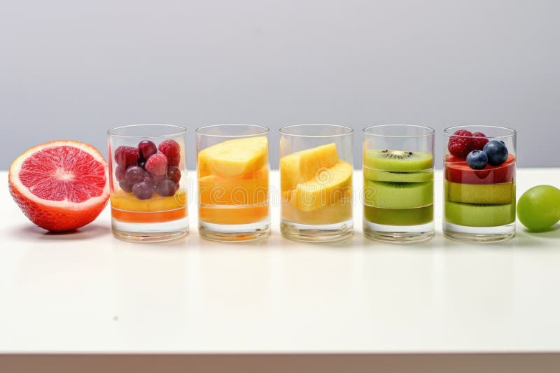 Fresh Fruits Cut in Half with Portion Size Indicators Stock Image ...