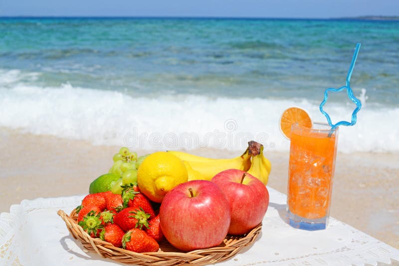 Fresh Fruits and Drink on the Beach Stock Image - Image of ...