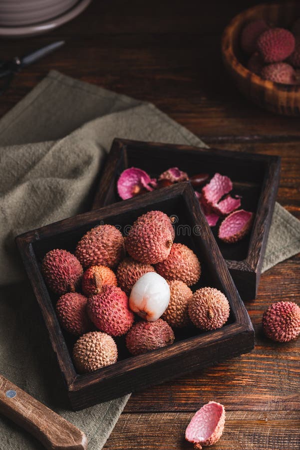 Fresh Fruits of Lychee in Wooden Box Stock Image - Image of food ...