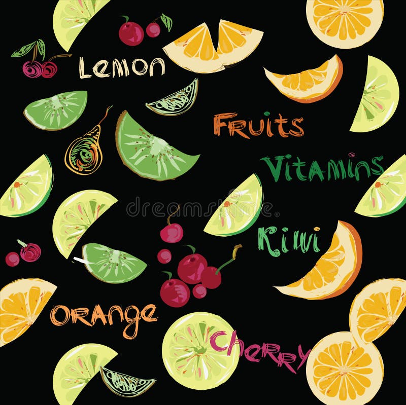 Fresh Fruits Pattern stock vector. Illustration of text - 67249457