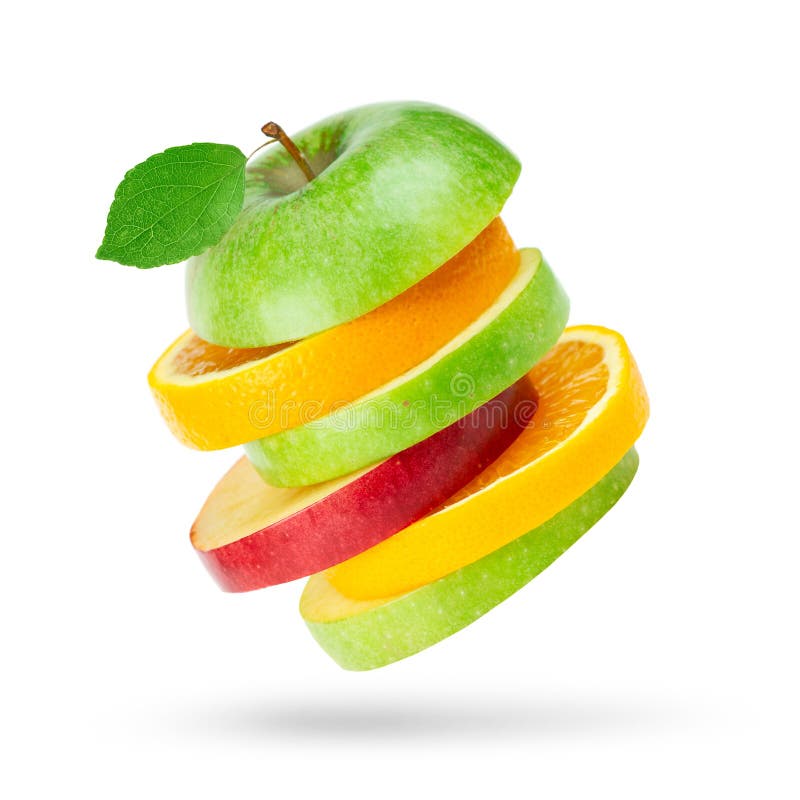 Fruits. Stack of Apple and Orange Slices Stock Image - Image of leaf ...