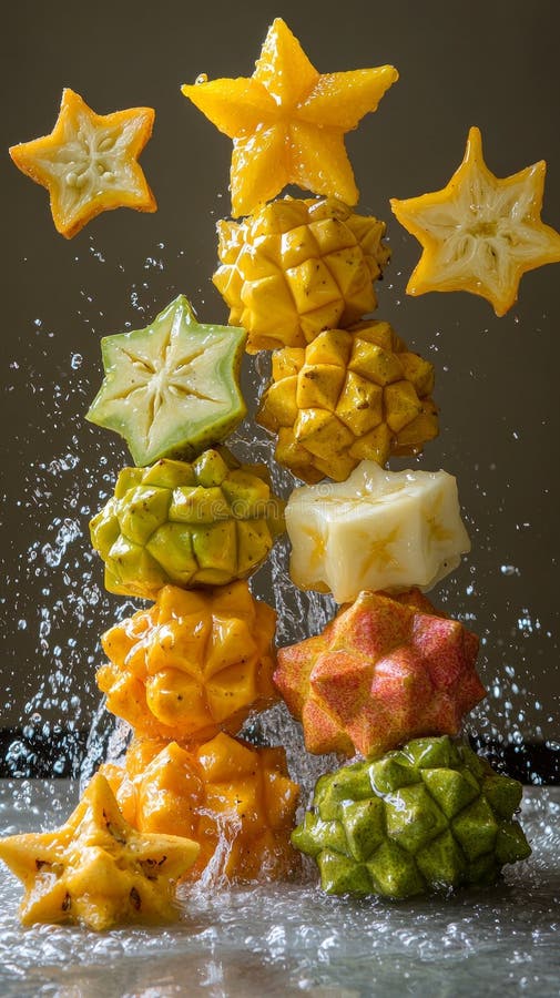 Fresh Fruits Such As Starfruit, Lemons, and Grapefruit are Splattered ...