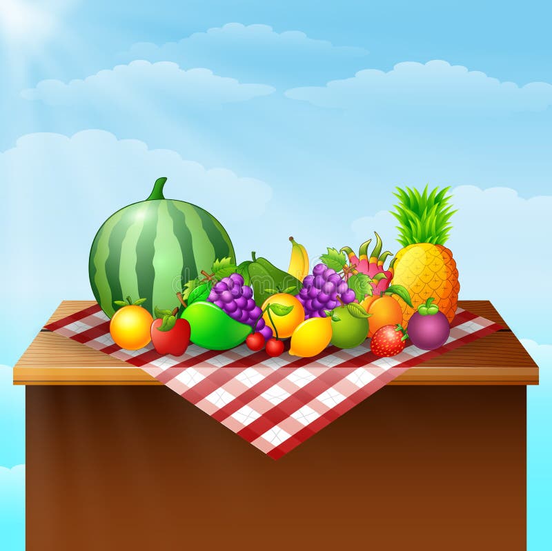 Fresh Fruits on Table Illustration Stock Vector - Illustration of mango ...