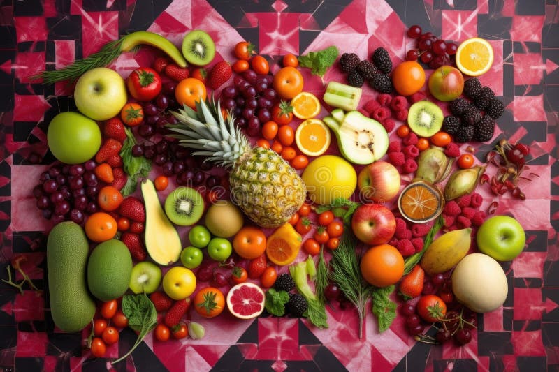 Fresh Fruits and Vegetables Arranged in Geometric Shapes and Patterns ...